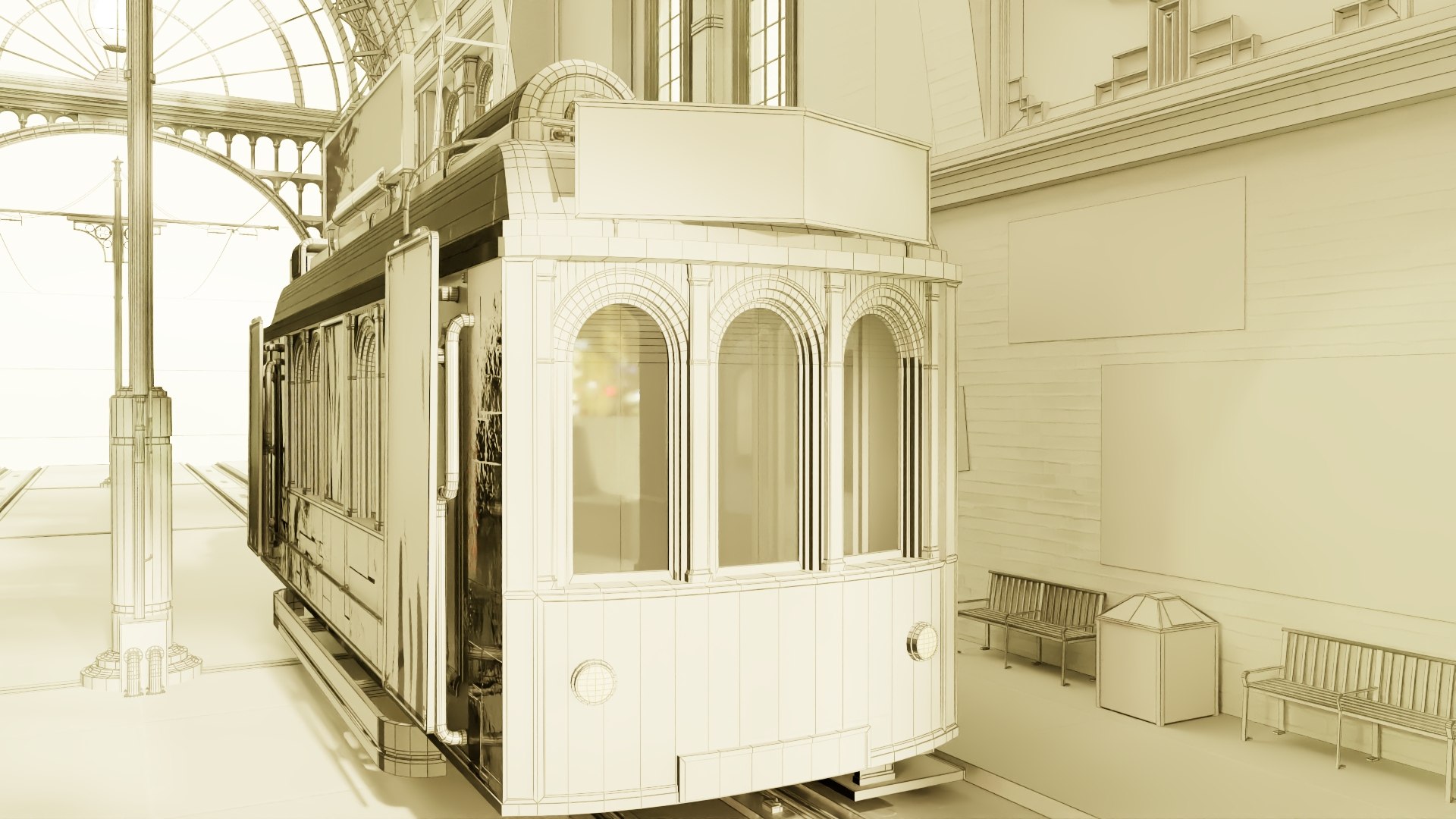 Steampunk Tram Station - Ornate Victorian Hall With Tram 01 Model ...