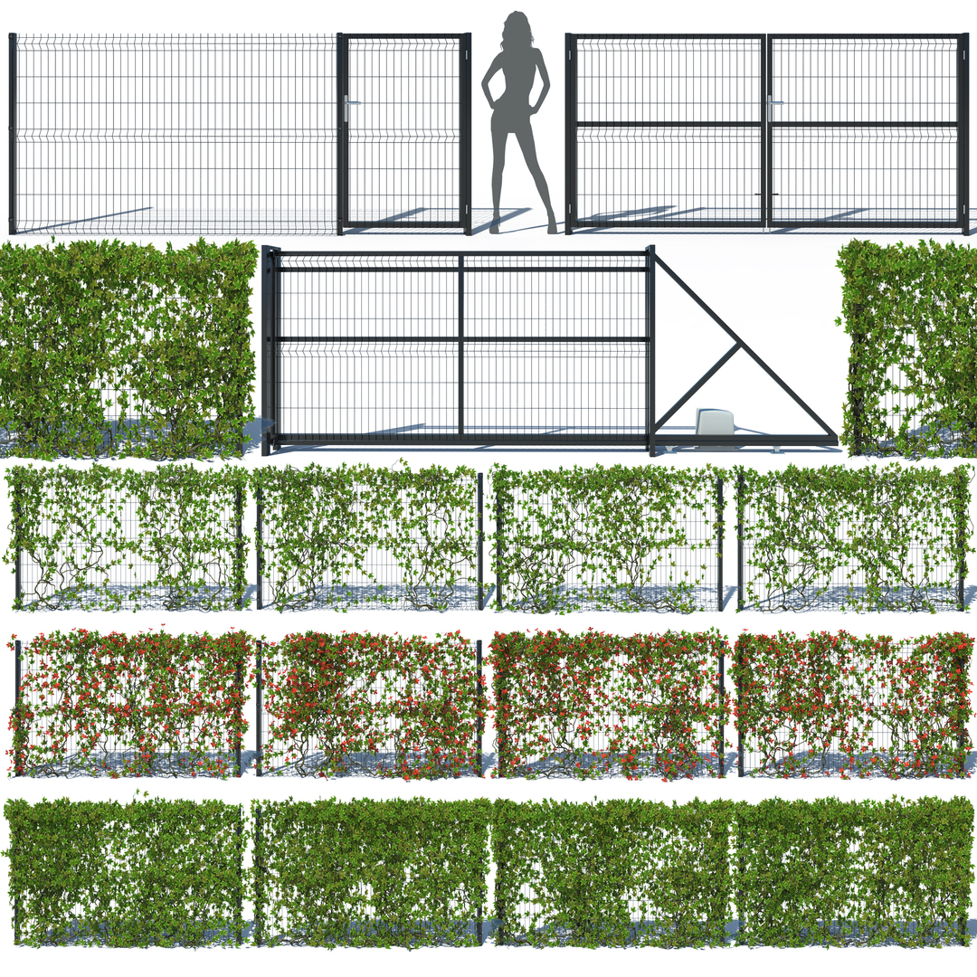 3D Metal Fence 3D H - 153 with Ivy Collection - TurboSquid 1956629