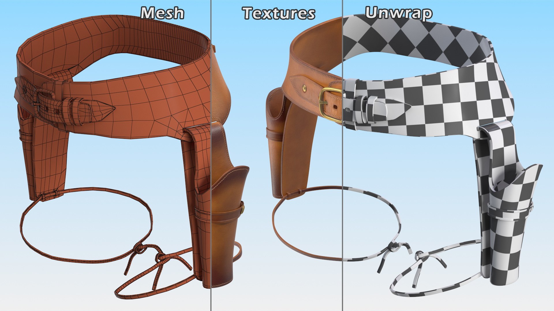 3D Double Gun Belt Brown - TurboSquid 1749609