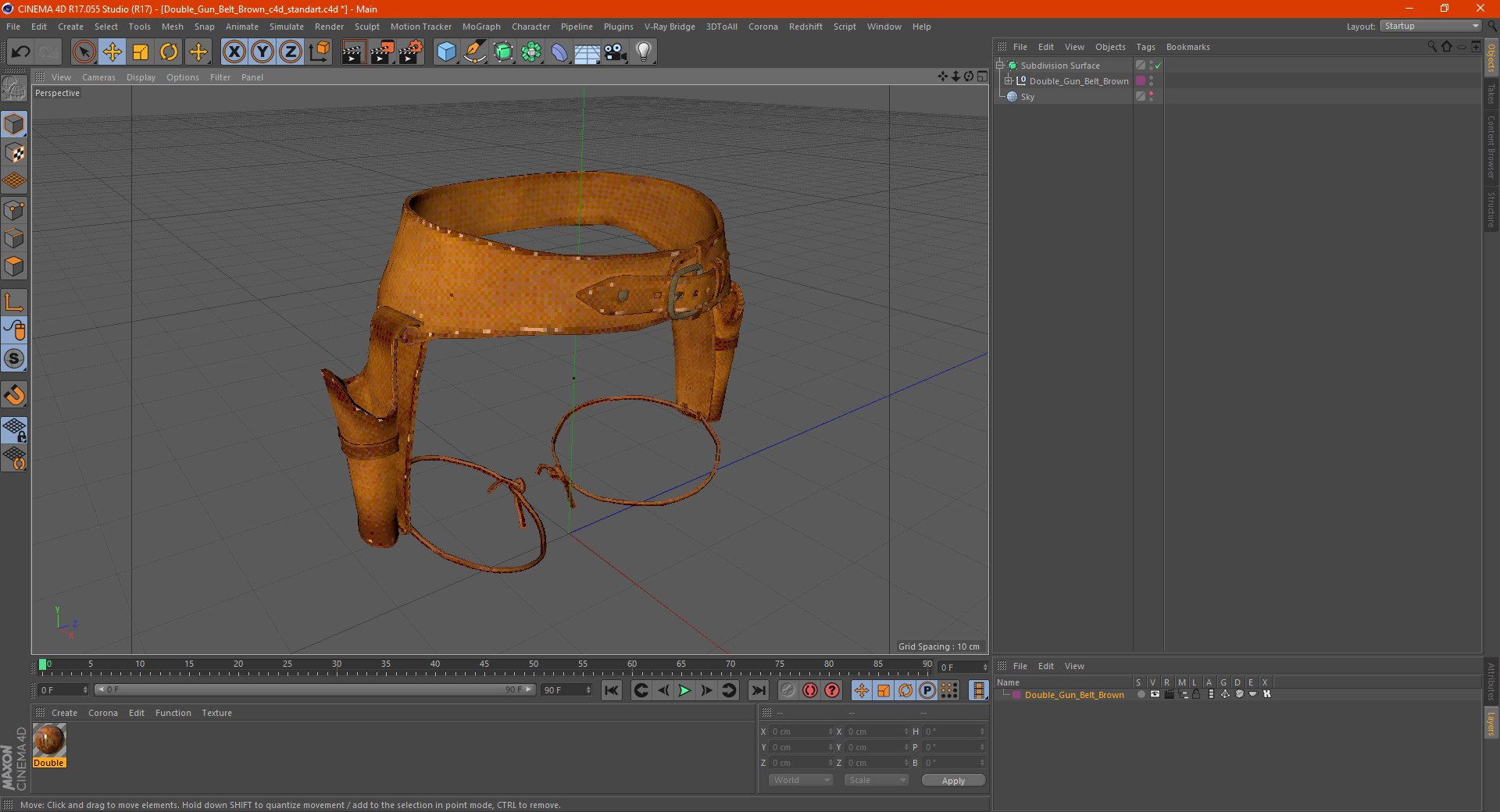 3D Double Gun Belt Brown - TurboSquid 1749609