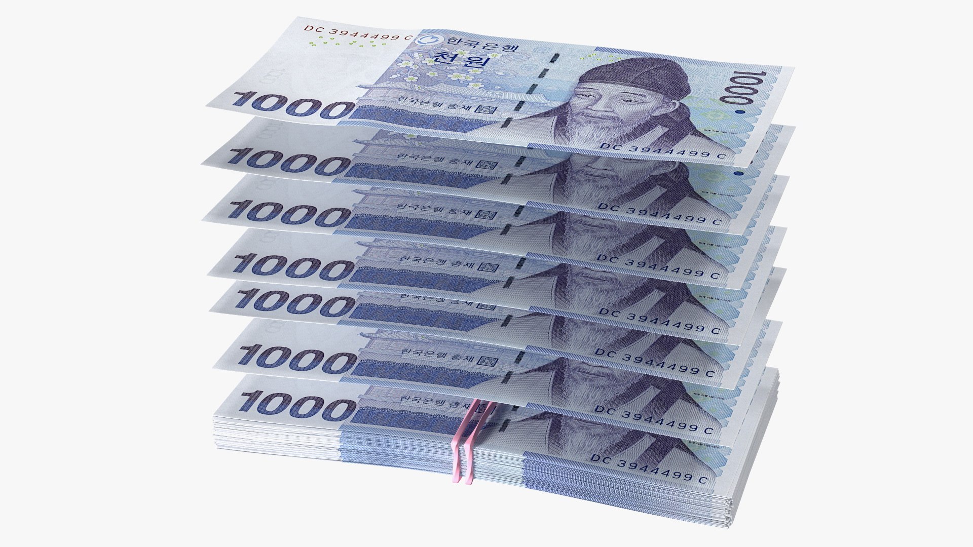 3D Rubber Band Stack Of South Korean 1000 Won - TurboSquid 1729535