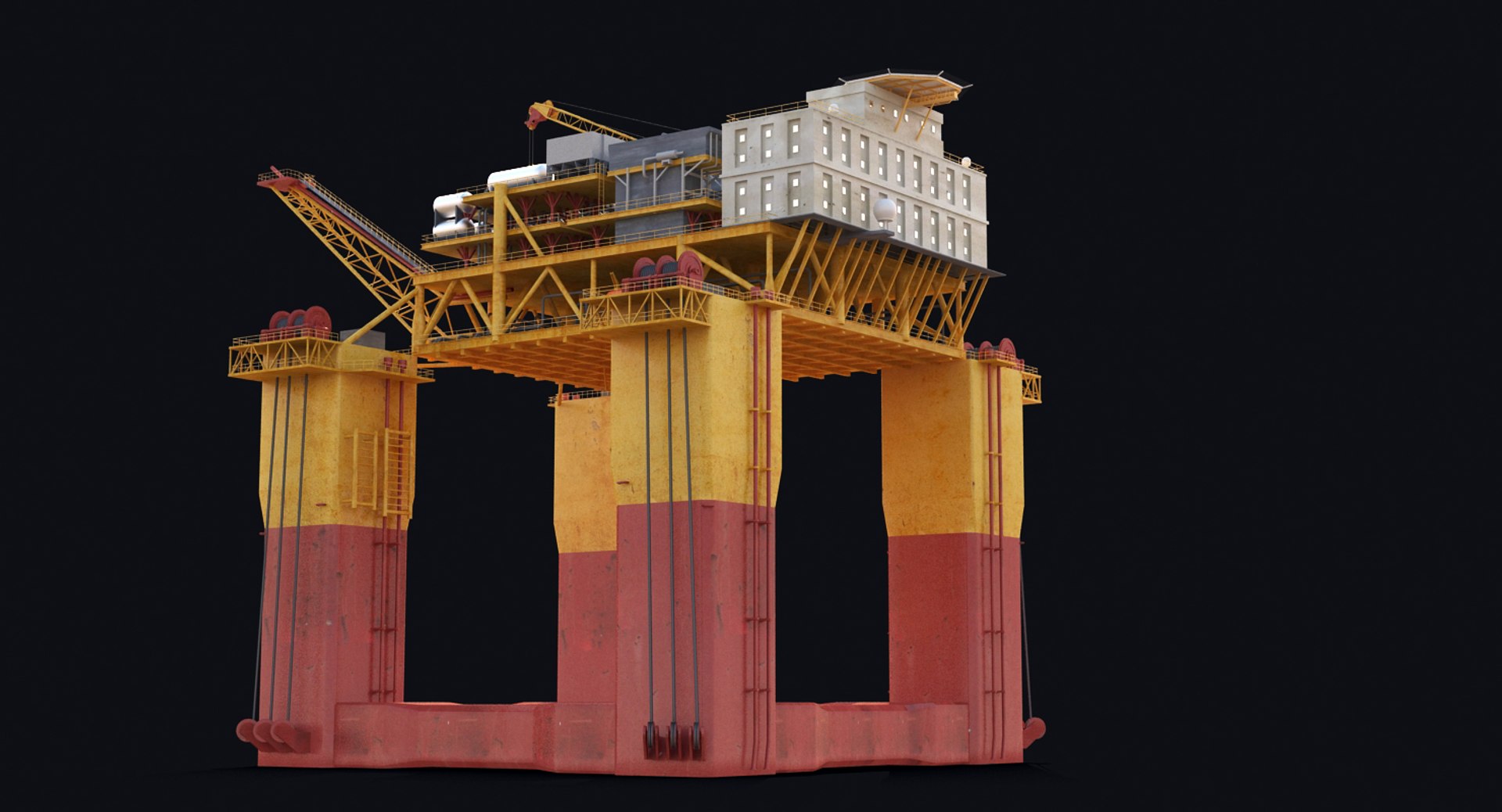 Semi-submersible Production Rig 3d Model
