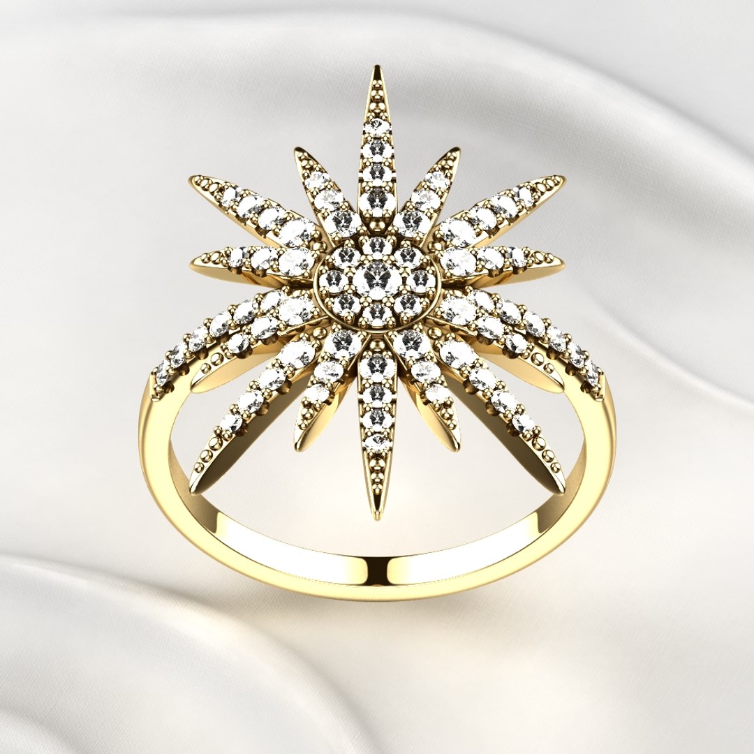 3D Model Sun Star Shape Gold Ring - TurboSquid 1892868