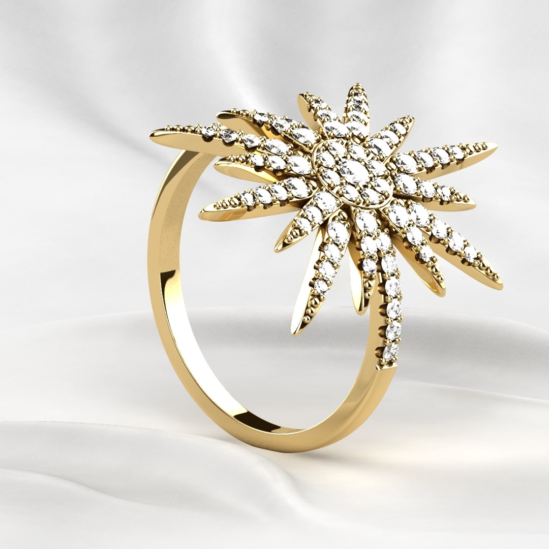 3D Model Sun Star Shape Gold Ring - TurboSquid 1892868