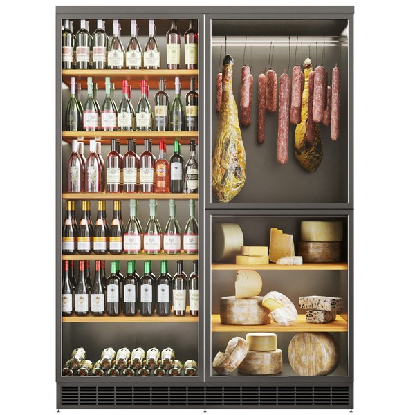 modelo 3d Refrigerator with sausages and jamon in the store ...