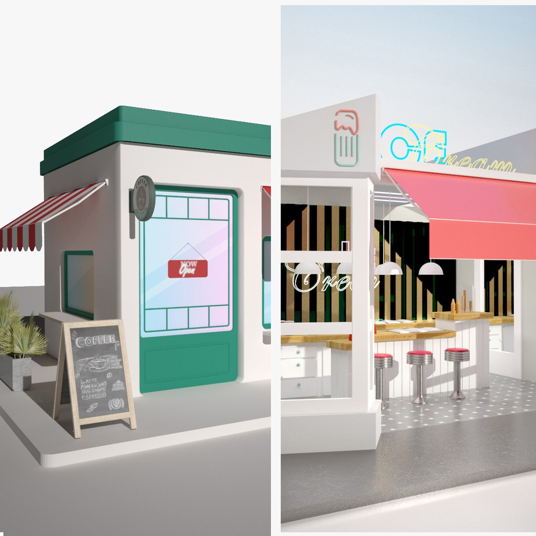 3D Coffee Shop And Ice Cream Shop Bundle - TurboSquid 2455712