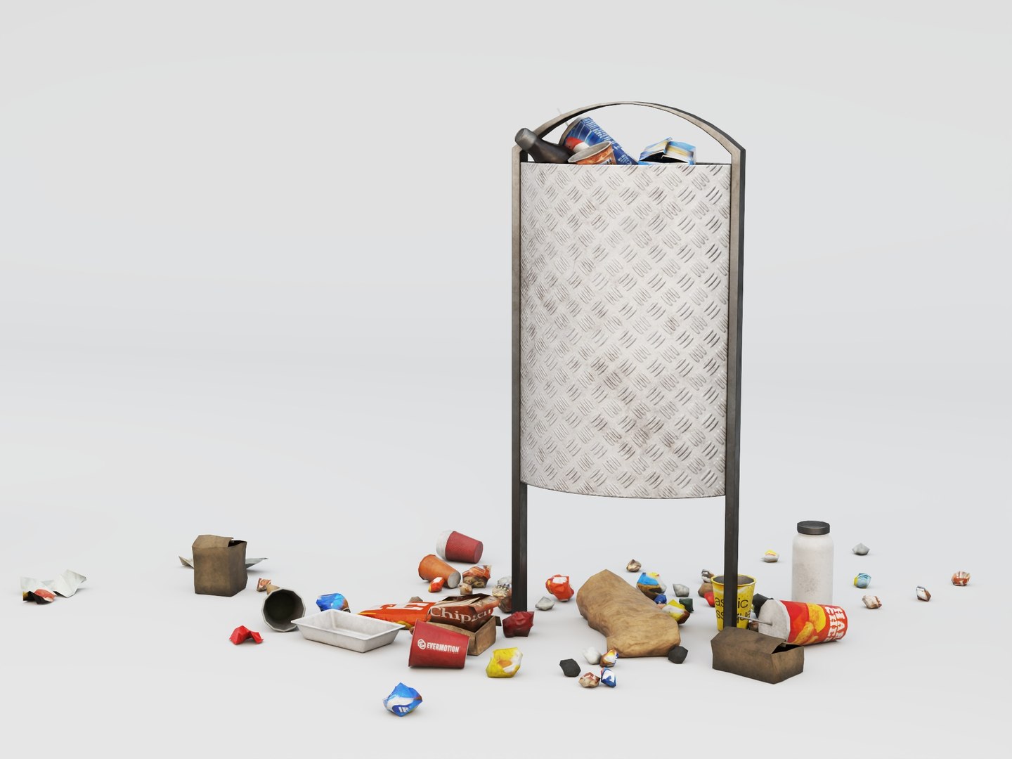 Realistic Urban Trash Bin With Garbage 3D Model - TurboSquid 2522283