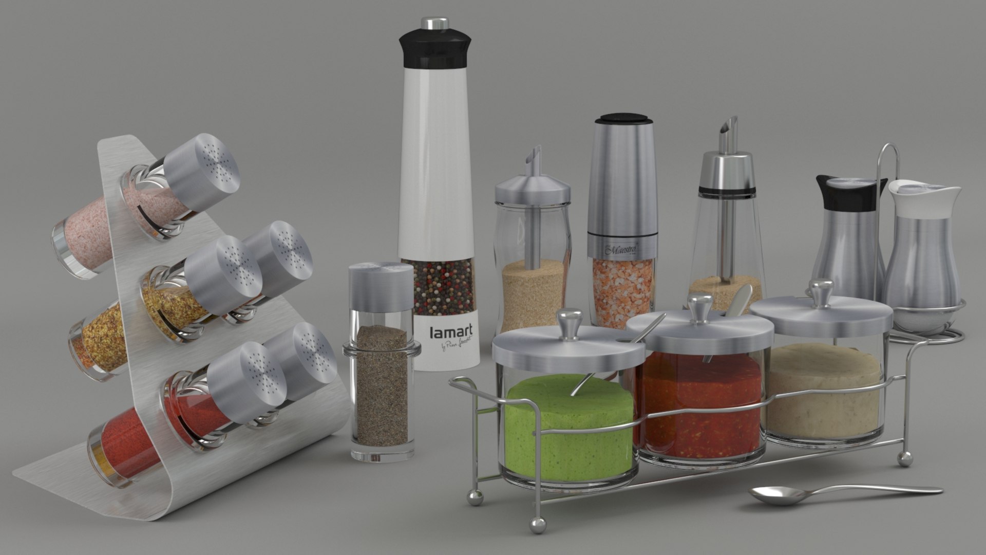 3D Collection of high-quality models of sets for spices and sauces ...