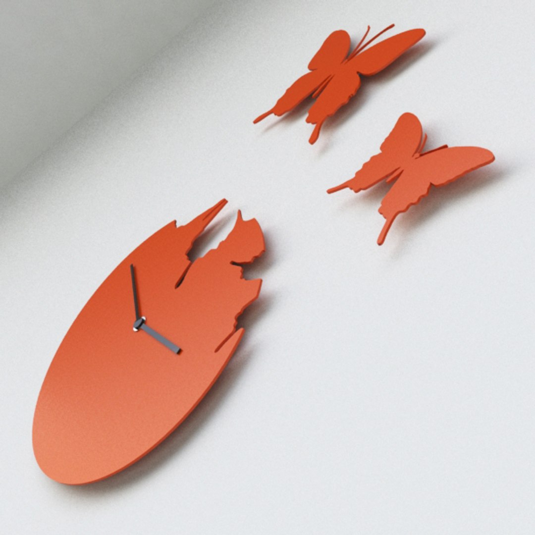 Design Clock Butterflies 3d Model