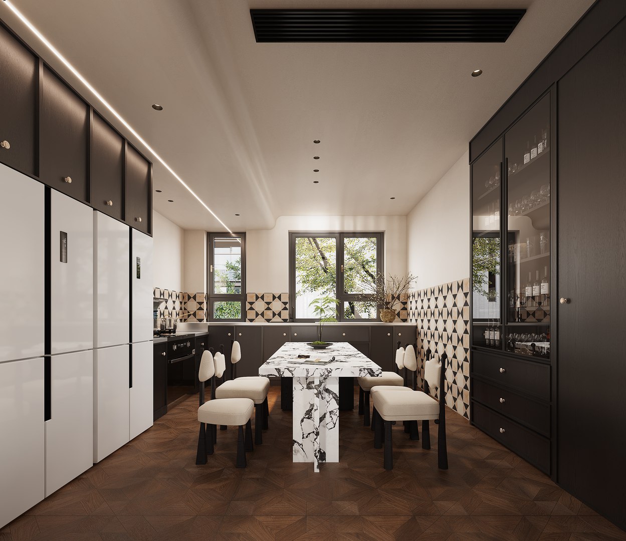 3D American Style Villa Living Room Dining Room Study Kitchen ...