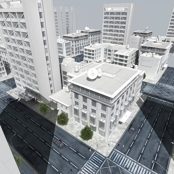 3d model city block buildings street