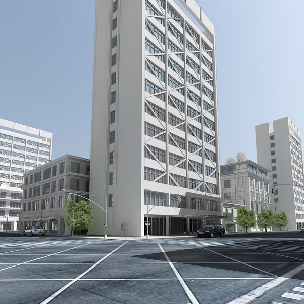 3d model city block buildings street