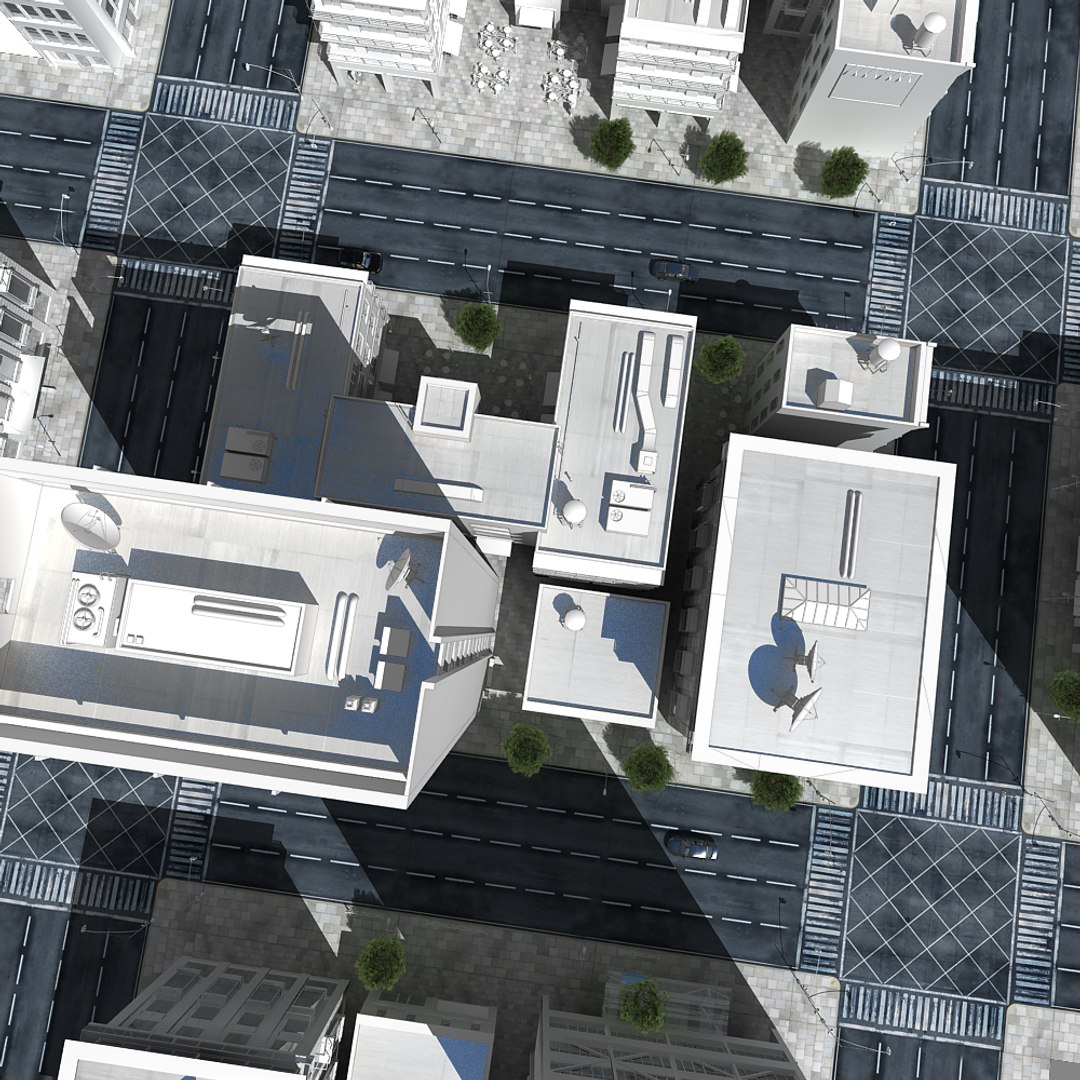 3d model city block buildings street