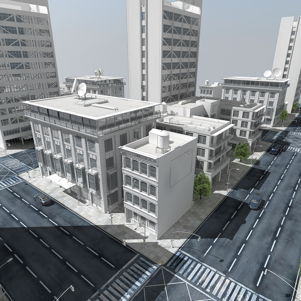 3d model city block buildings street