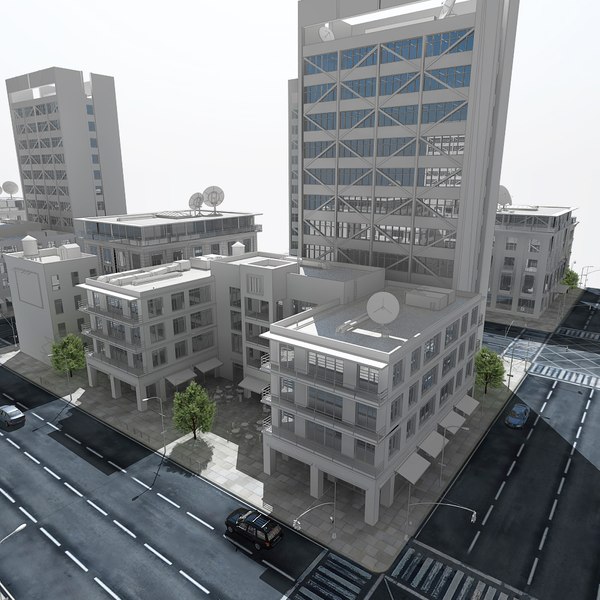 3d model city block buildings street