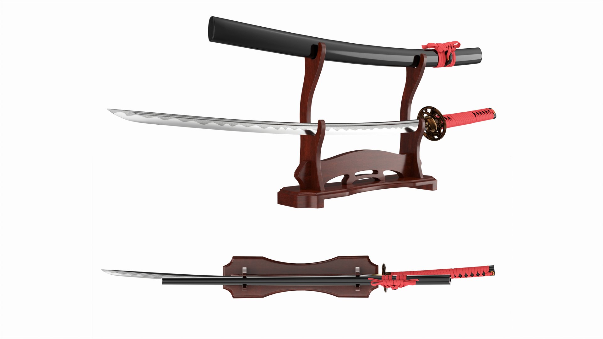 Japanese sword Katana on a two stand model - TurboSquid 2183666