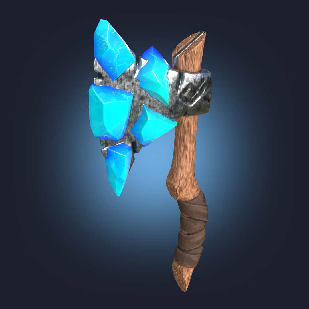 Stylized Melee Weapon Axe with Ice Crystals PBR game ready Low-poly 3D ...