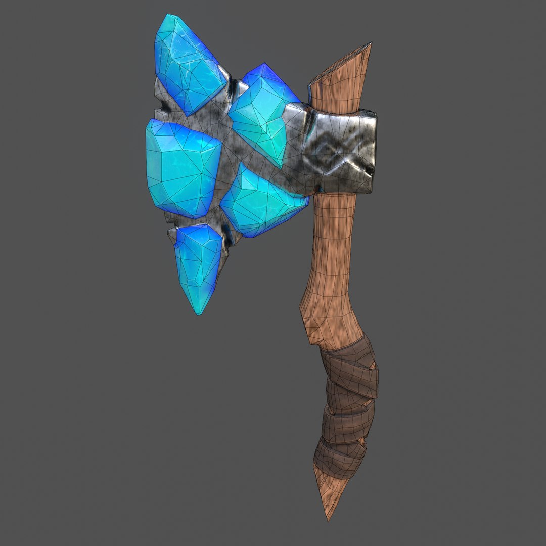 Stylized Melee Weapon Axe With Ice Crystals PBR Game Ready Low-poly 3D ...