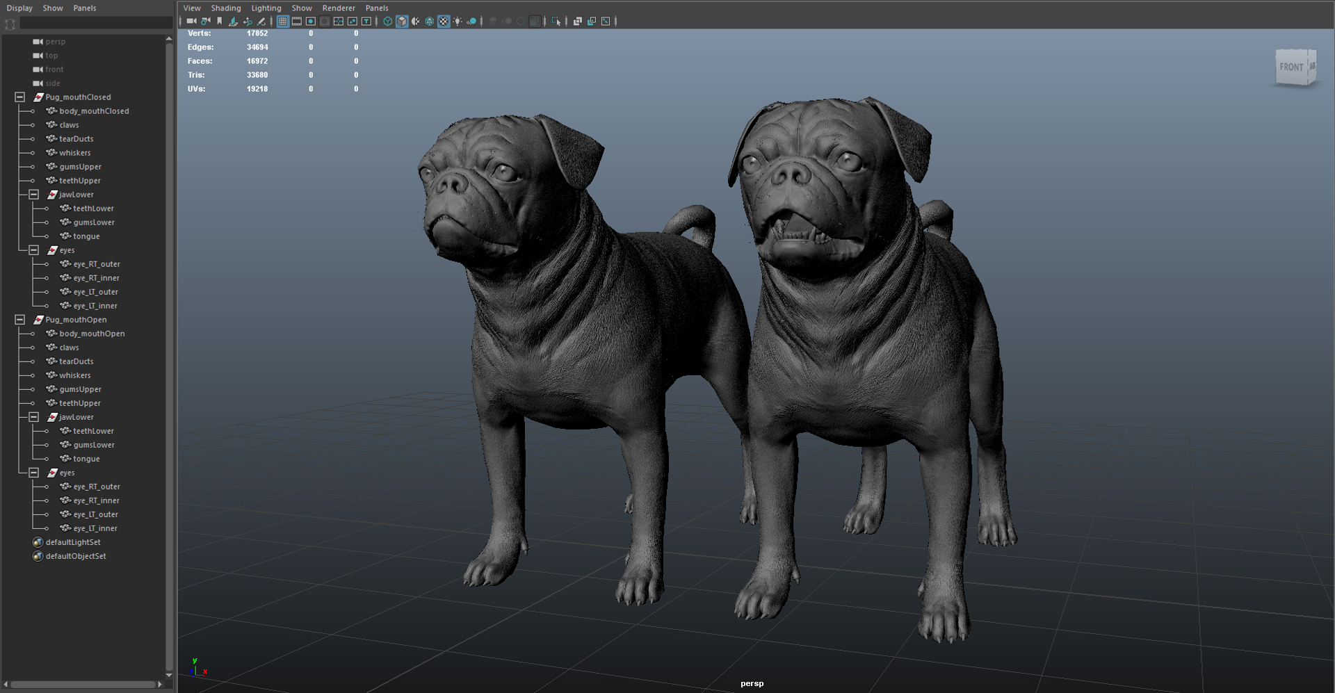 3d model realistic pug dog real-time