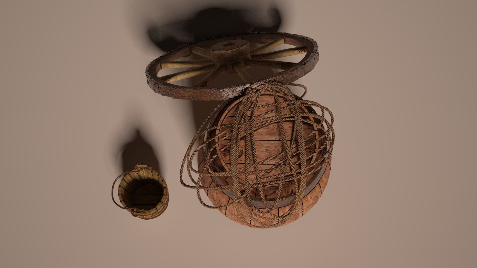 rope wagon wheel bucket 3d model