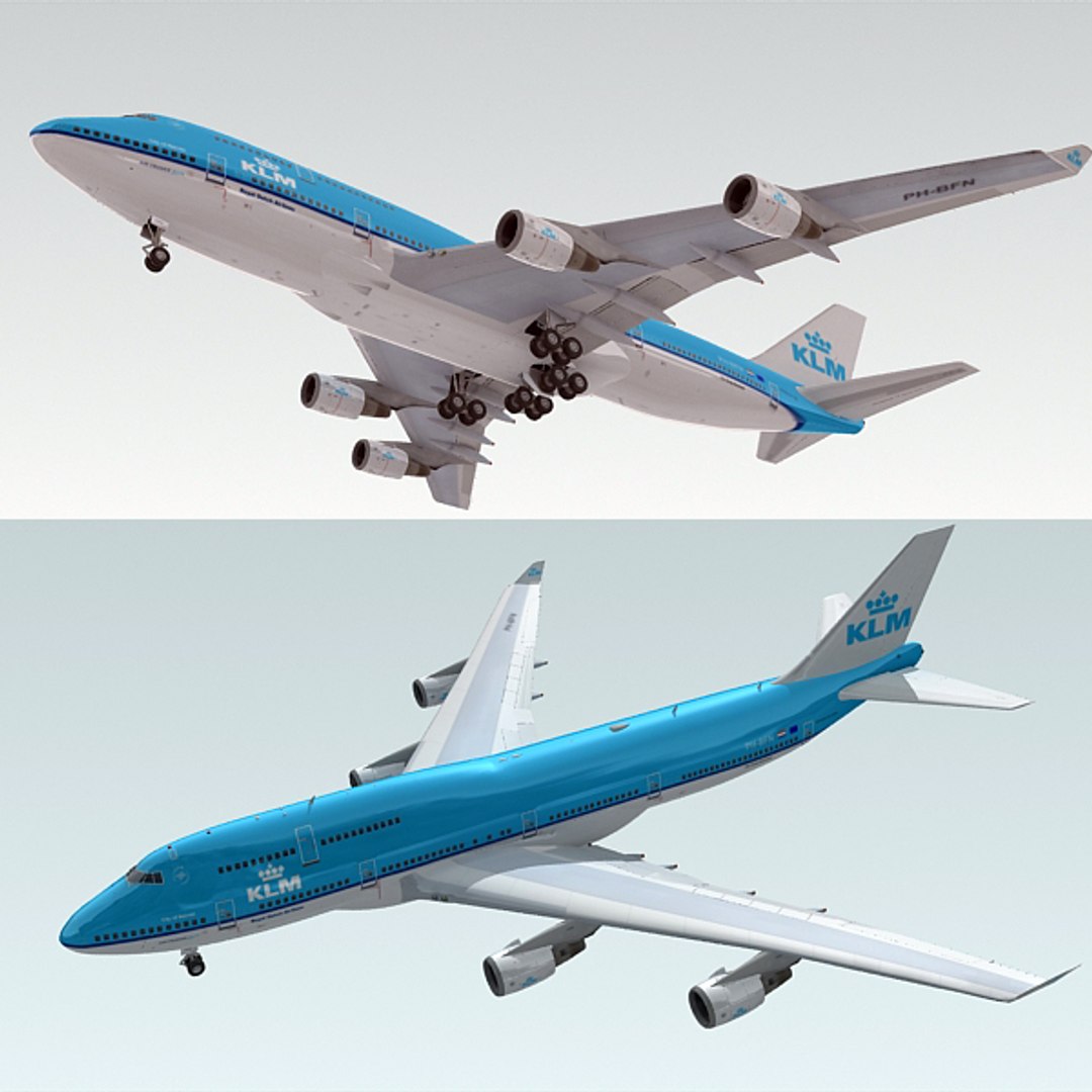 3d boeing 747-400 plane klm