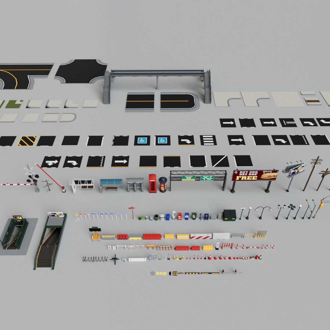 3D Road And Street Props Mega Pack Collection - Game Ready Model ...