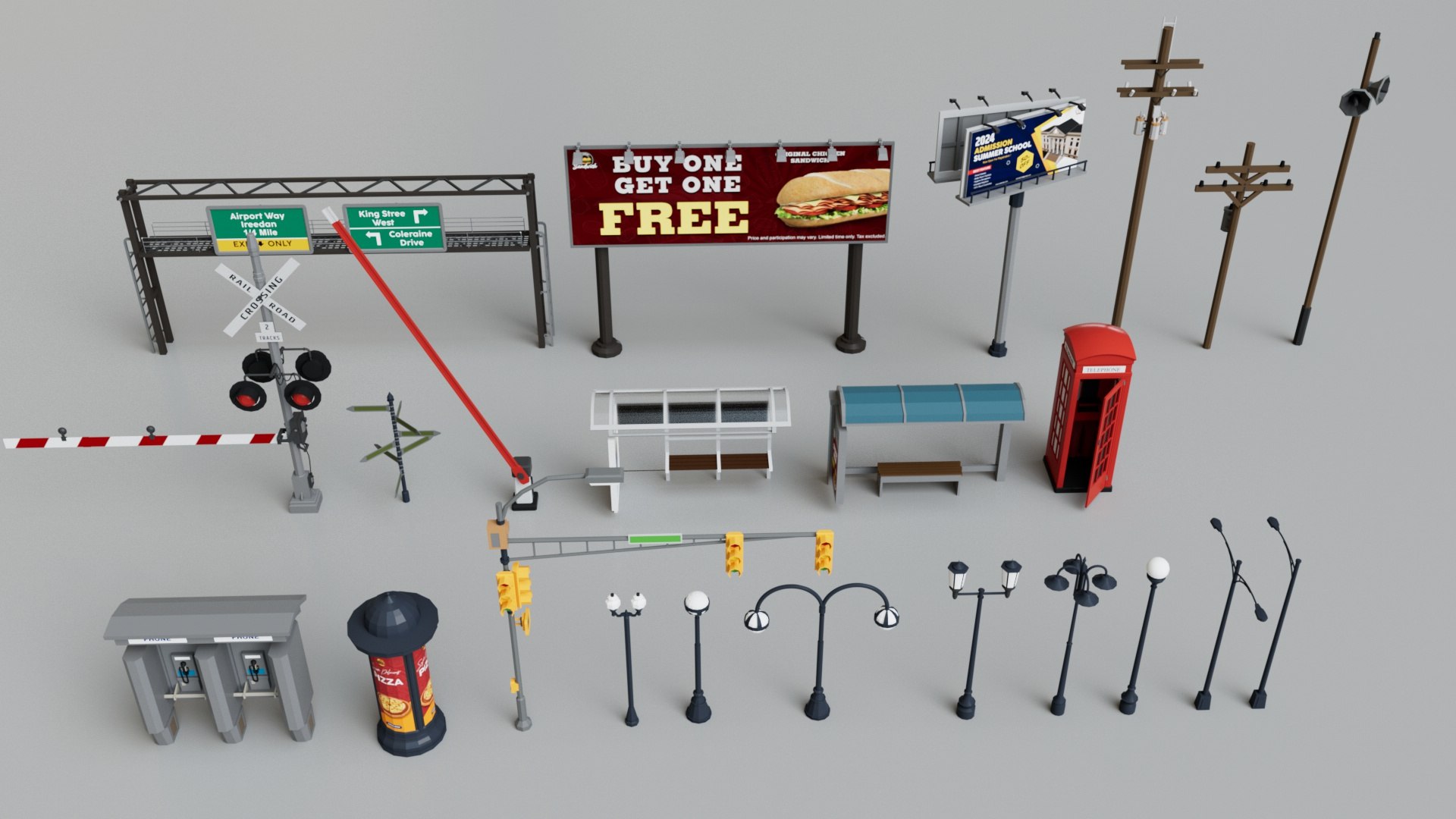 3D Road And Street Props Mega Pack Collection - Game Ready Model - TurboSquid 2353255