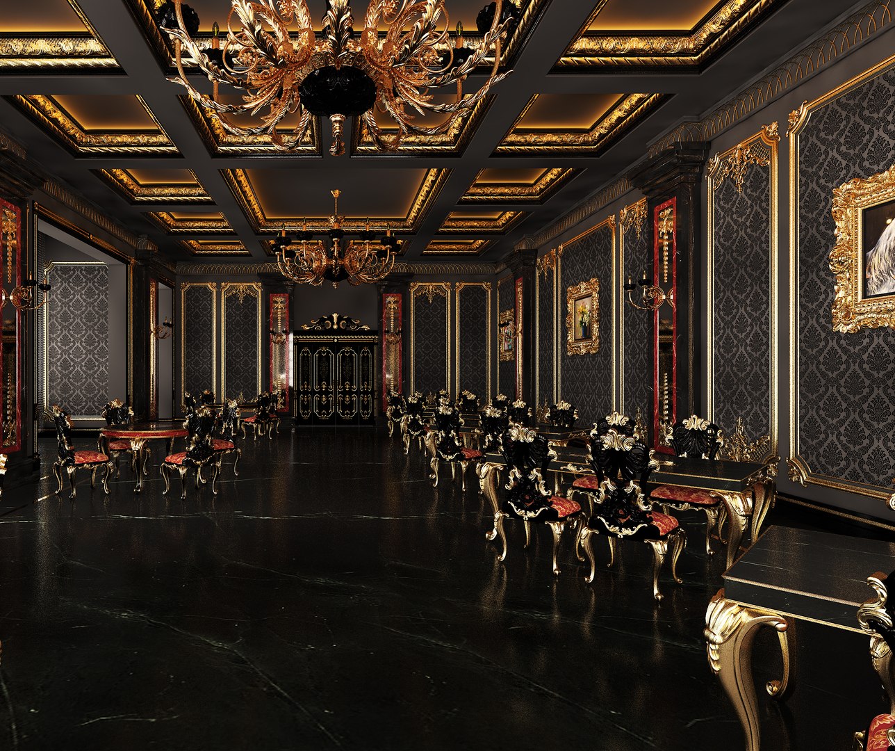Classic Restaurant Interior Design Black 3D Model - TurboSquid 1829323