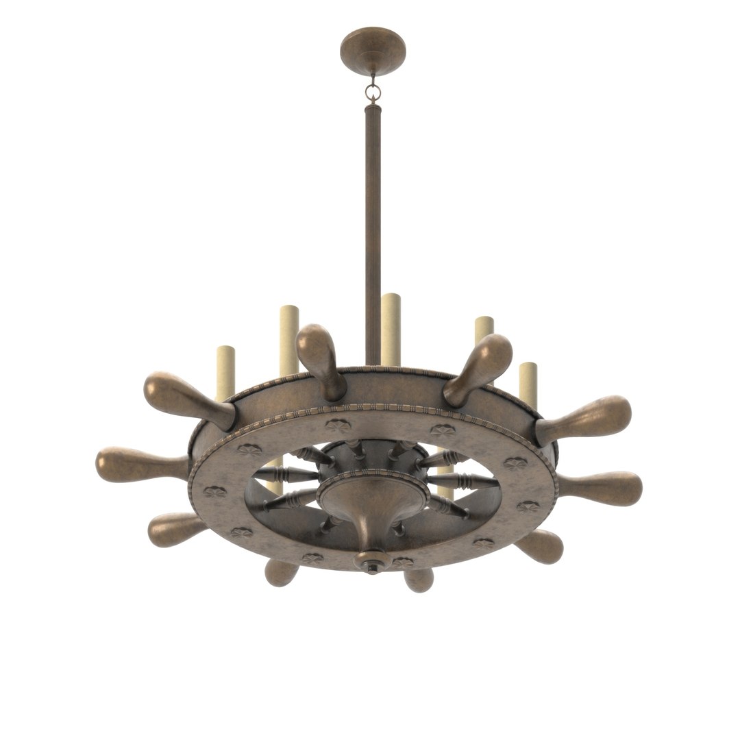 3D English Ship Wheel Chandelier PBR - TurboSquid 2227590