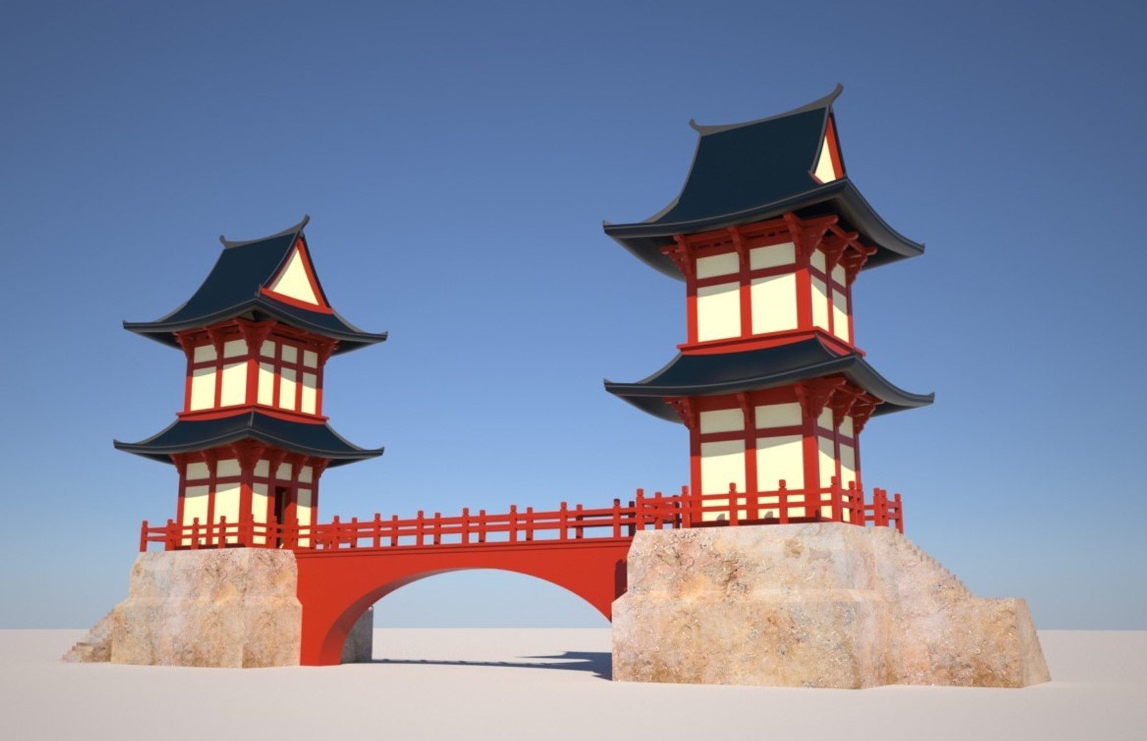3D Japanese Twin Temples - TurboSquid 1369463