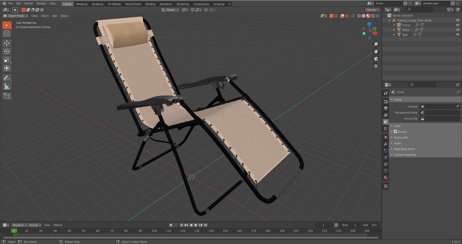Folding Lounge Chair Beige 3D Model - TurboSquid 2148528