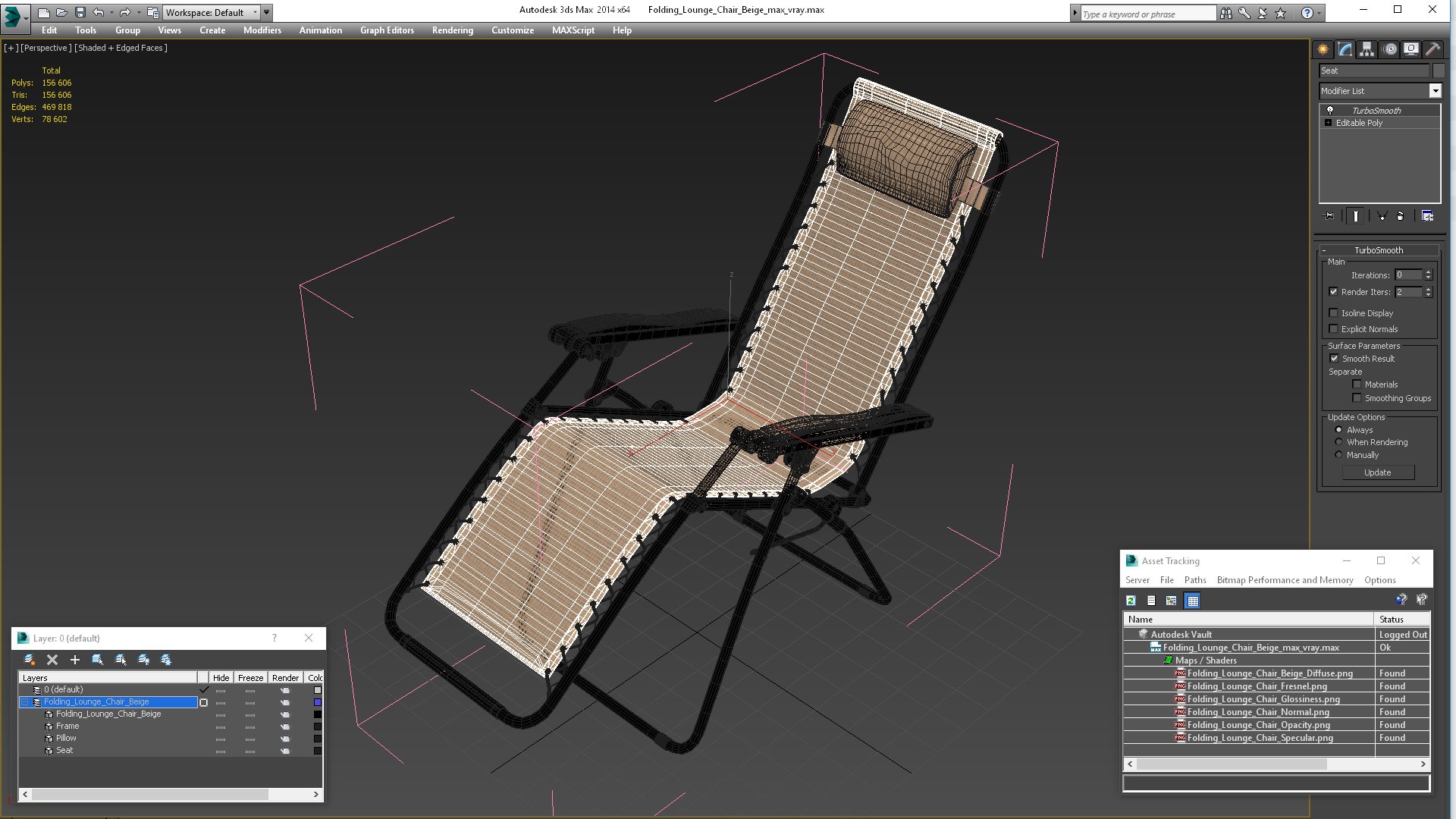 Folding Lounge Chair Beige 3D Model - TurboSquid 2148528