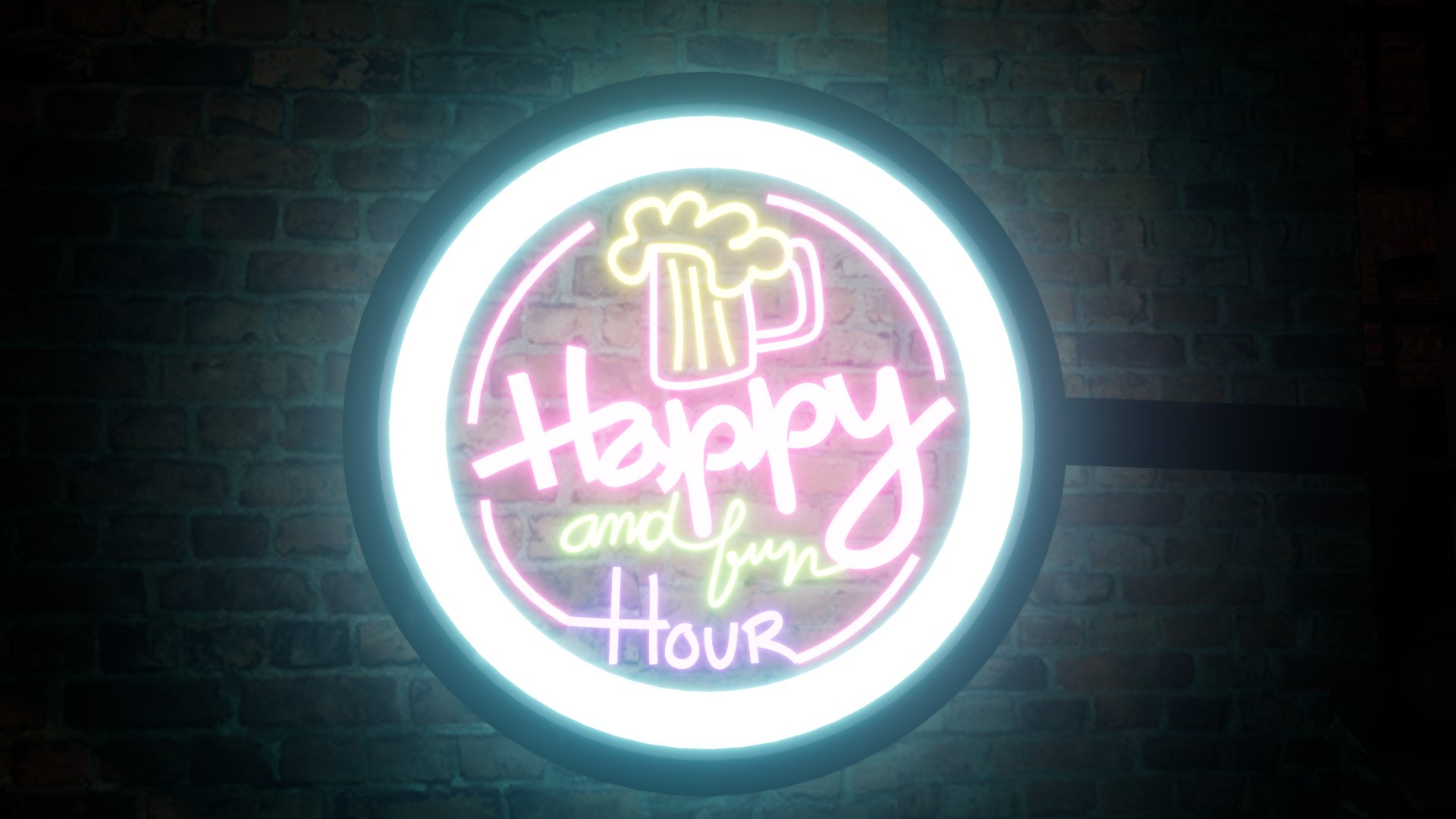 3D Model Happy And Fun Hour Neon Sign - TurboSquid 1904602