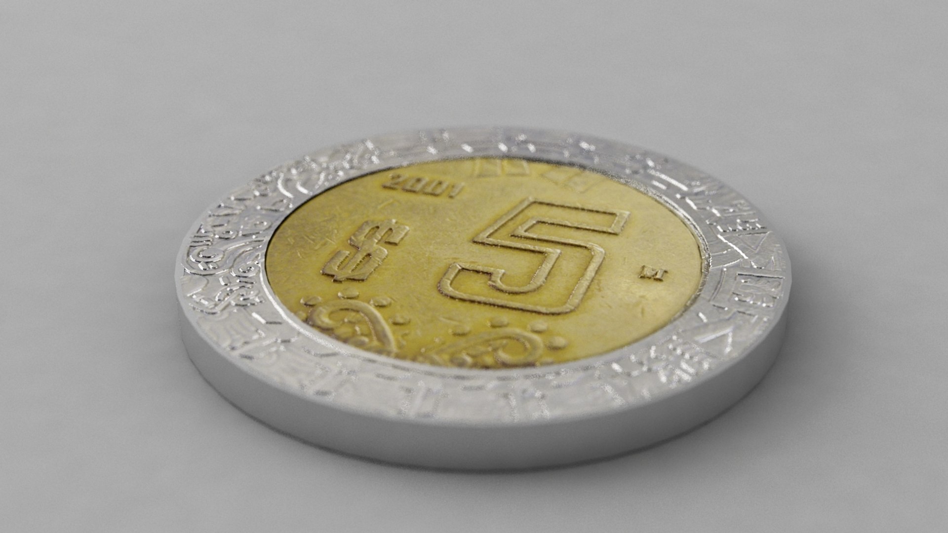 3d 5 Pesos Mexican Coin