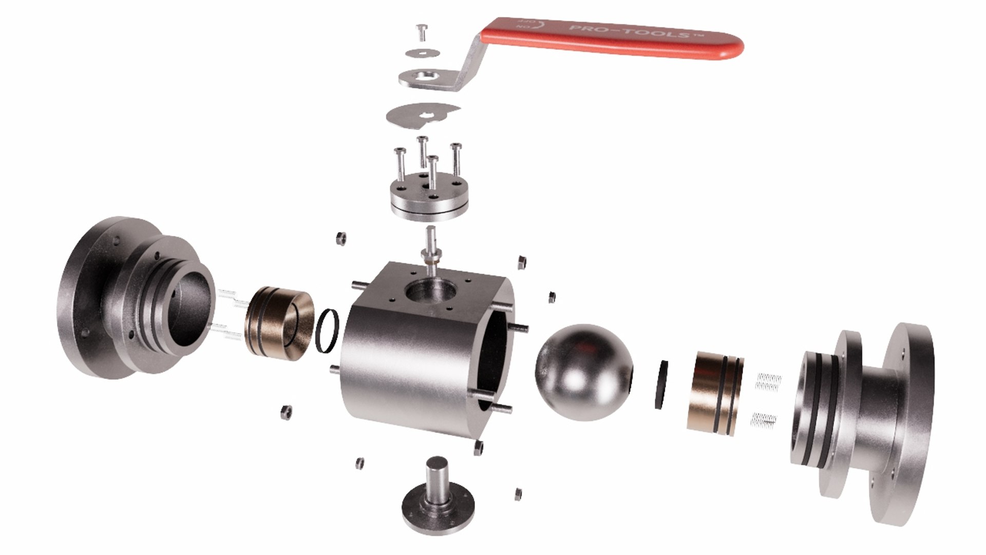 3D Flanged Ball Valve 3D Model Exploded View Internal Structure ...