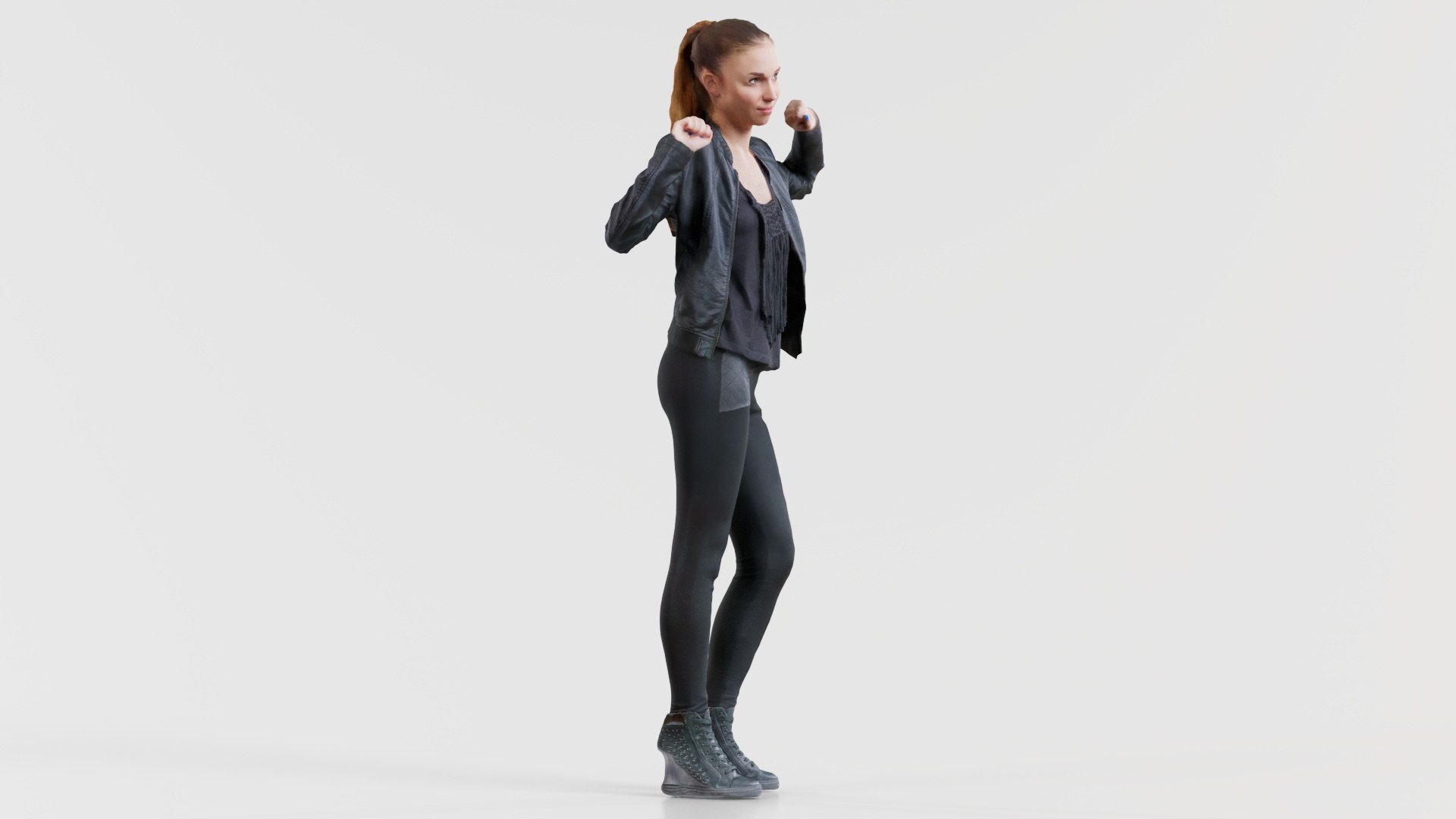 Woman In Shiny Black Outfit Dancing Remastered Model - TurboSquid 2365664