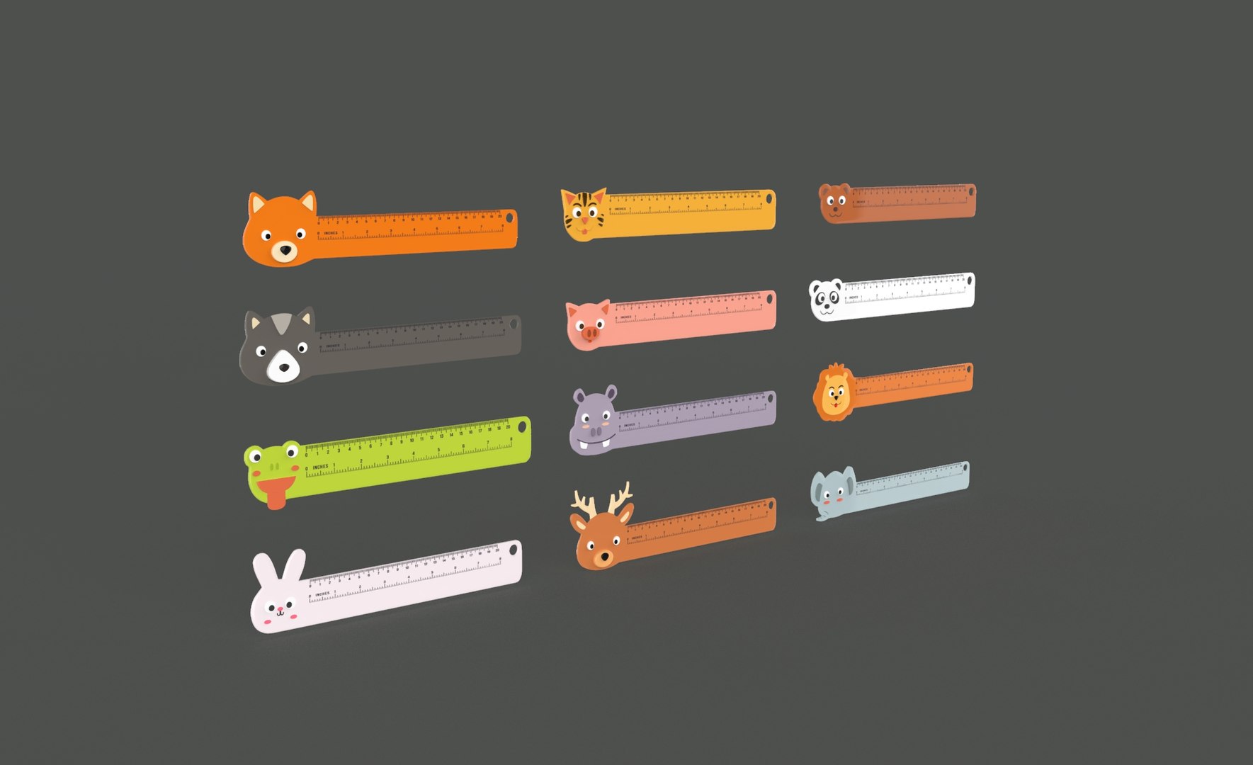 Ruler With Animal Adorable Pack 01 3D Model - TurboSquid 2224167