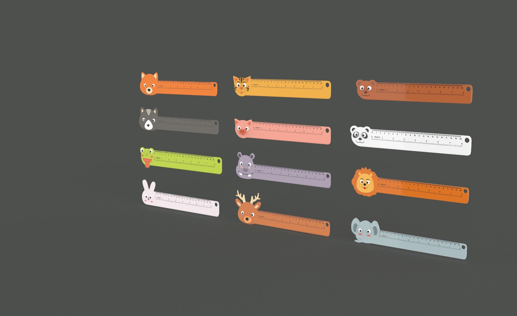 Ruler With Animal Adorable Pack 01 3D Model - TurboSquid 2224167