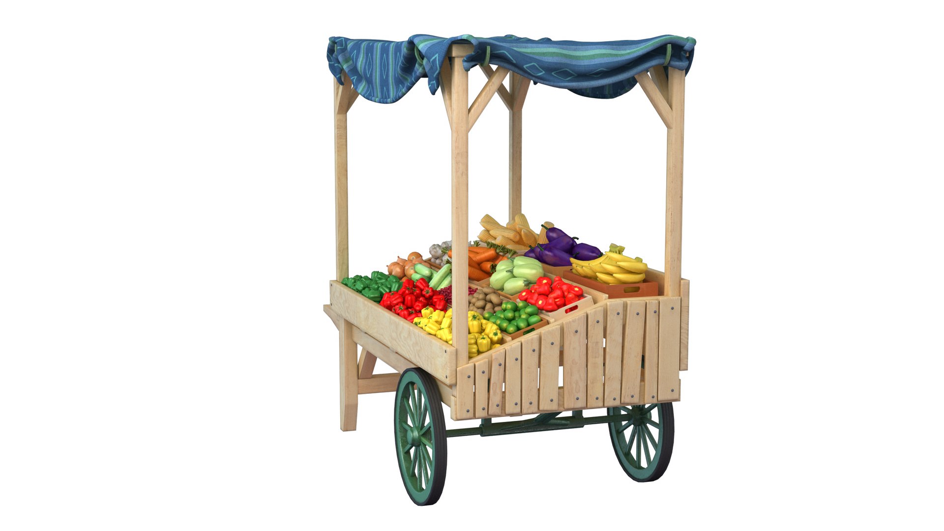 3D Fruits And Vegetables Cart Model - TurboSquid 1853238