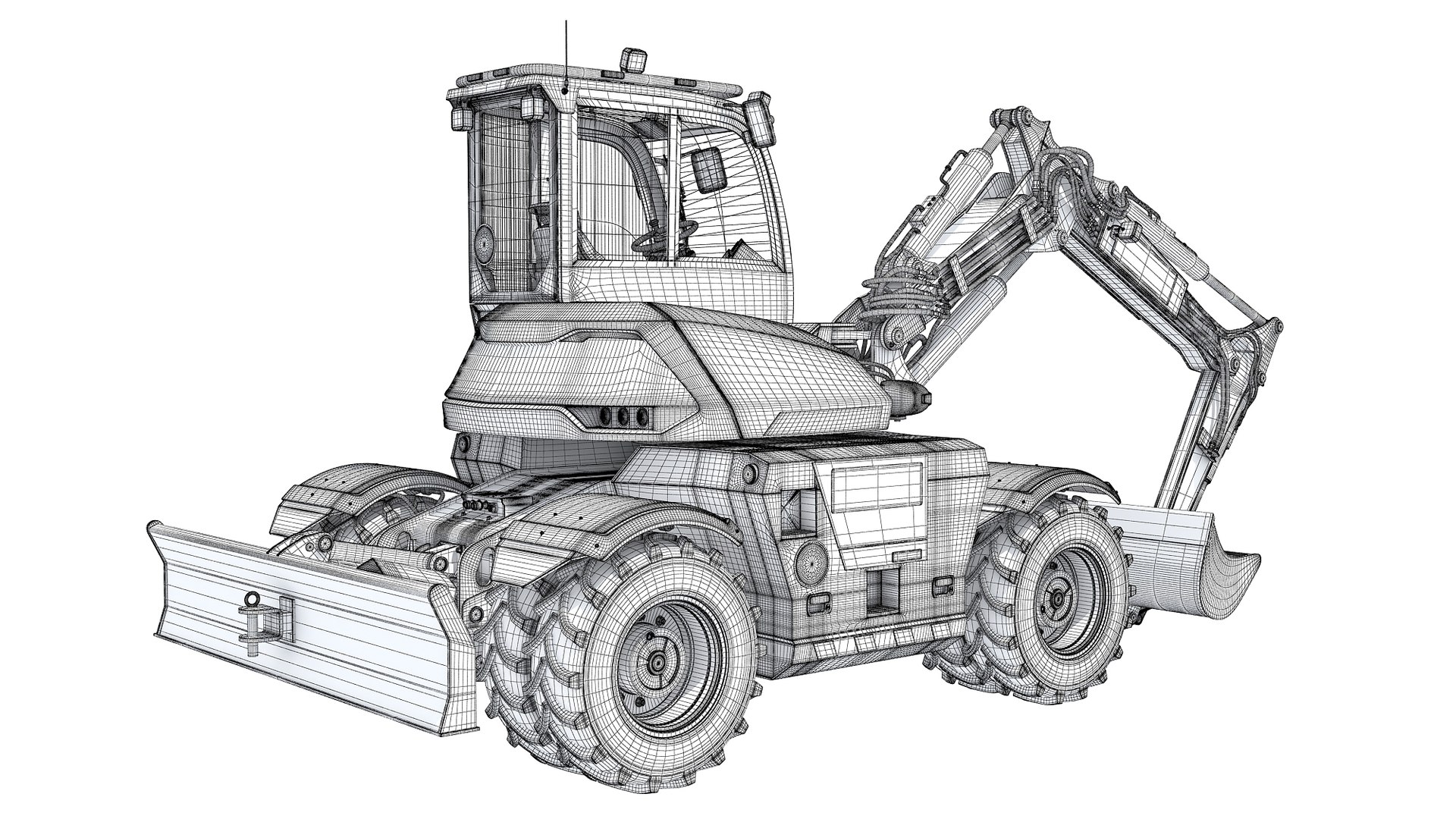 3D Construction Wheeled Excavator - TurboSquid 2293773