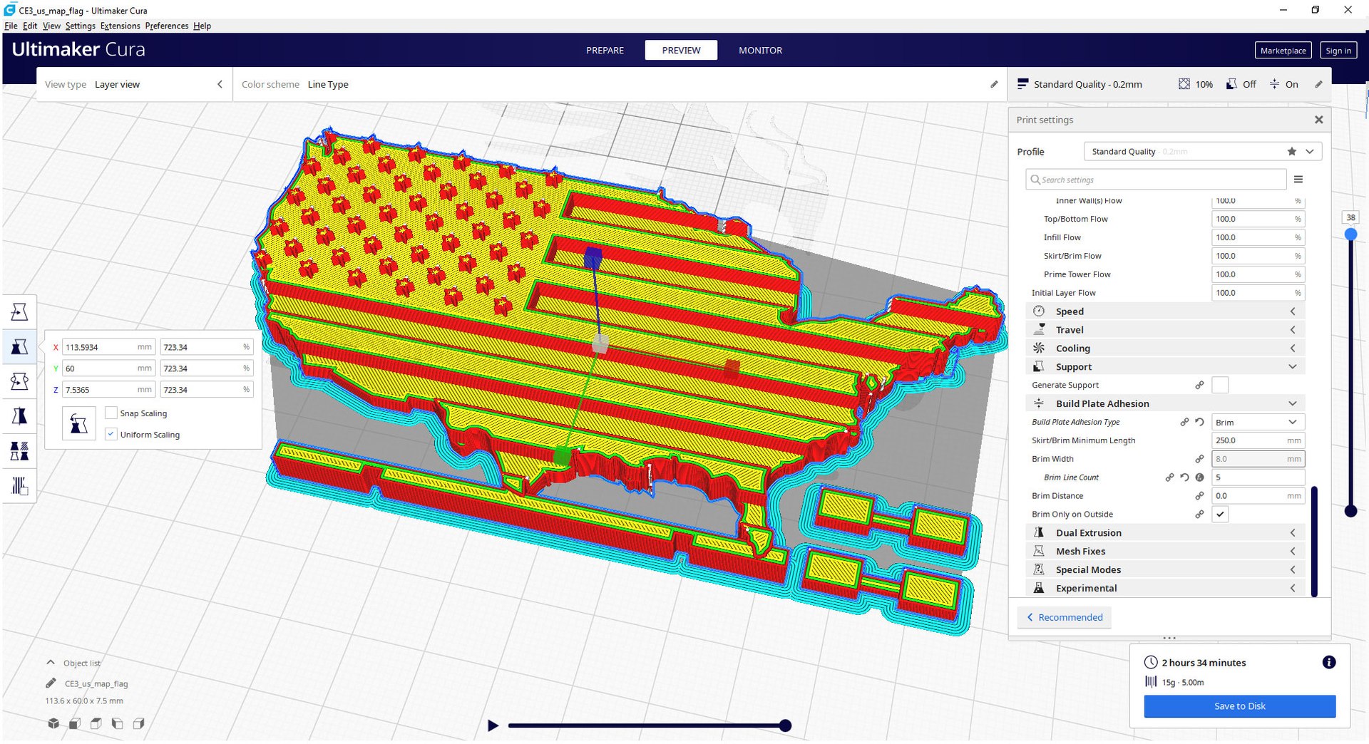 Ready for 3D print map of USA styled as USA flag 3D print model 3D ...