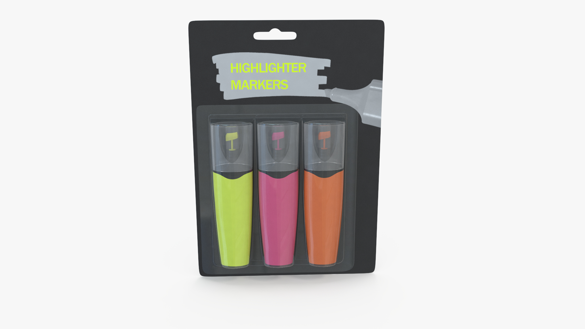 3D 3 Highlighter Markers With Package Model - TurboSquid 1918910