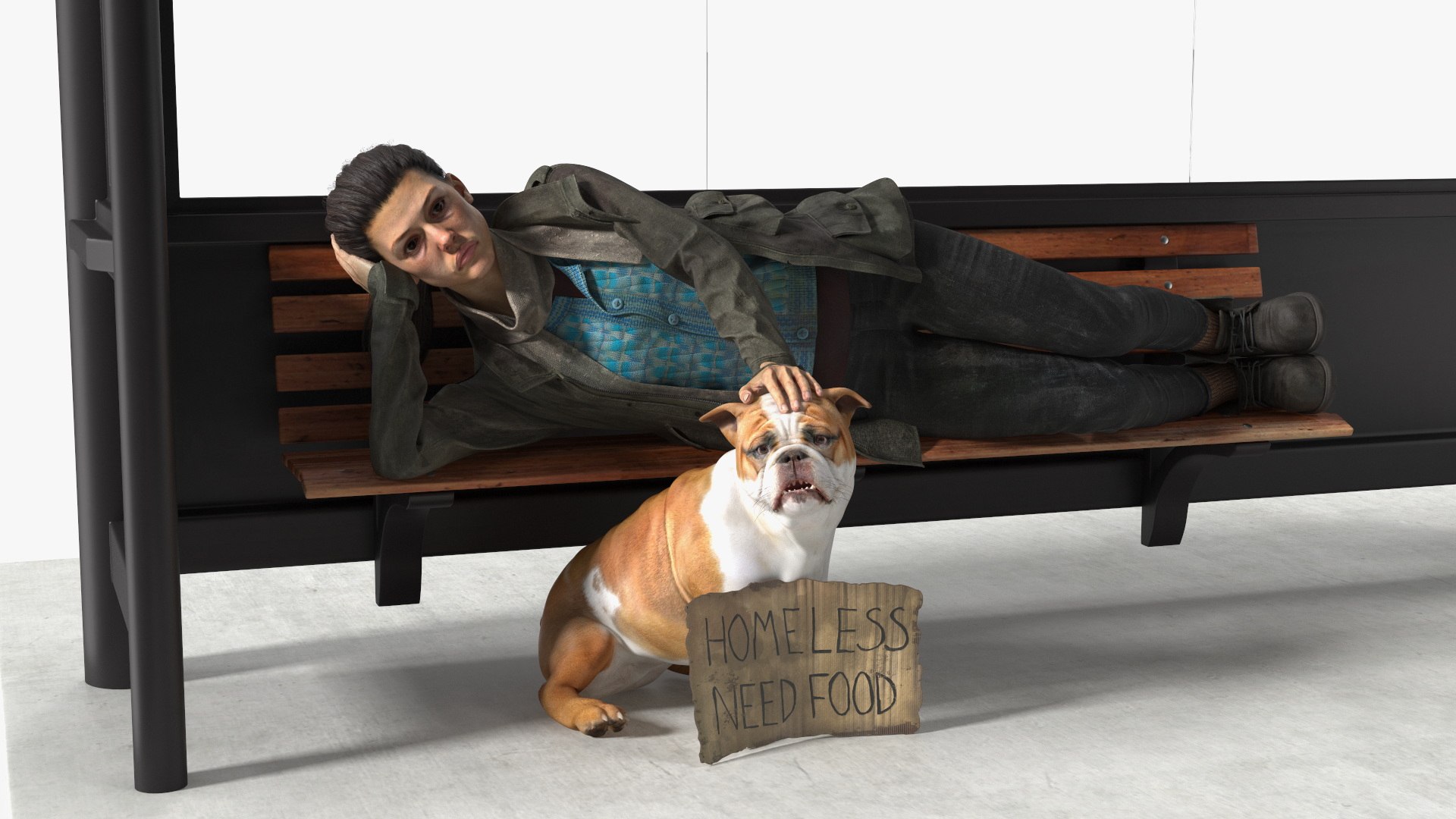 Homeless Woman And Her Dog At The Bus Stop 3D Model - TurboSquid 2258155