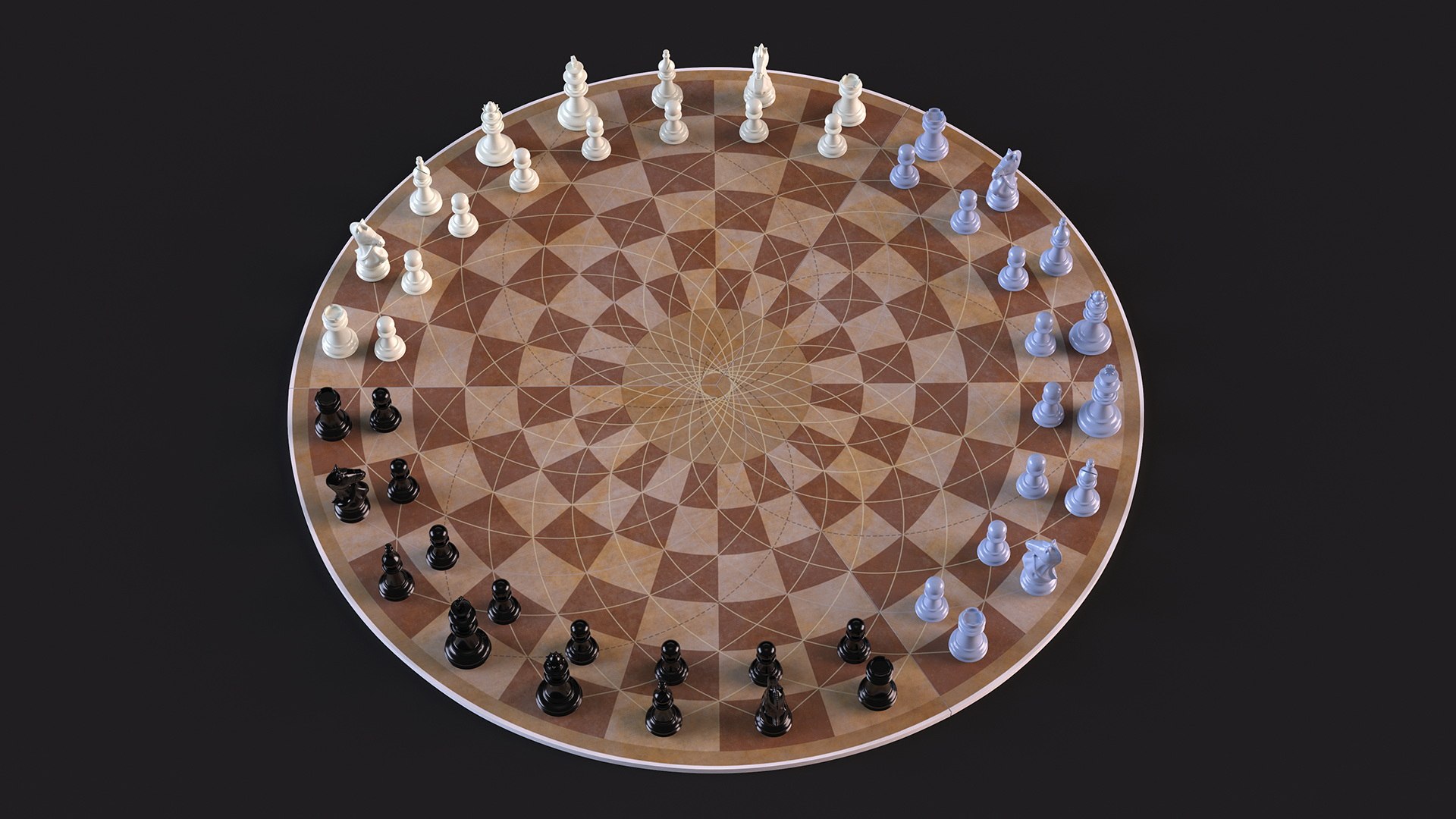 3D Model Circular 3 Person Chess Set - TurboSquid 2068522