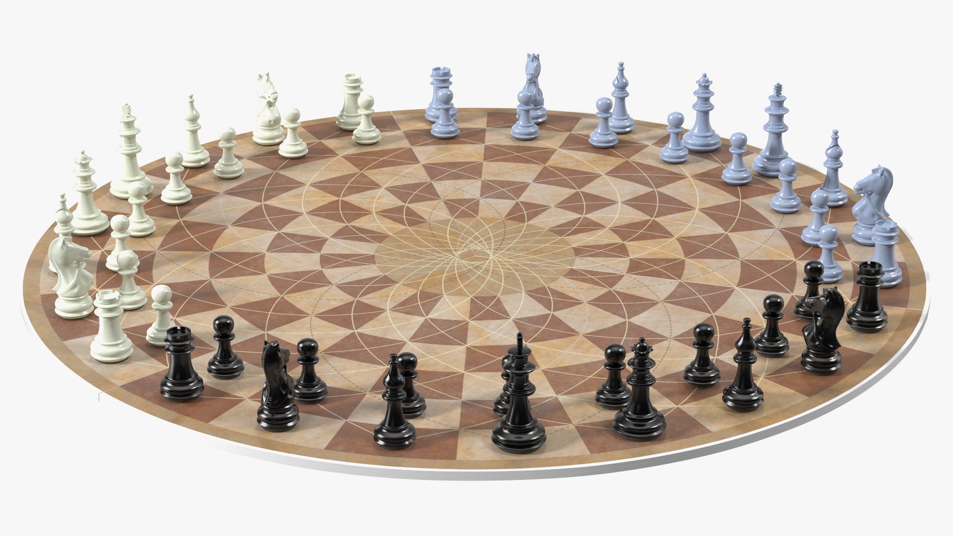 3D Model Circular 3 Person Chess Set - TurboSquid 2068522
