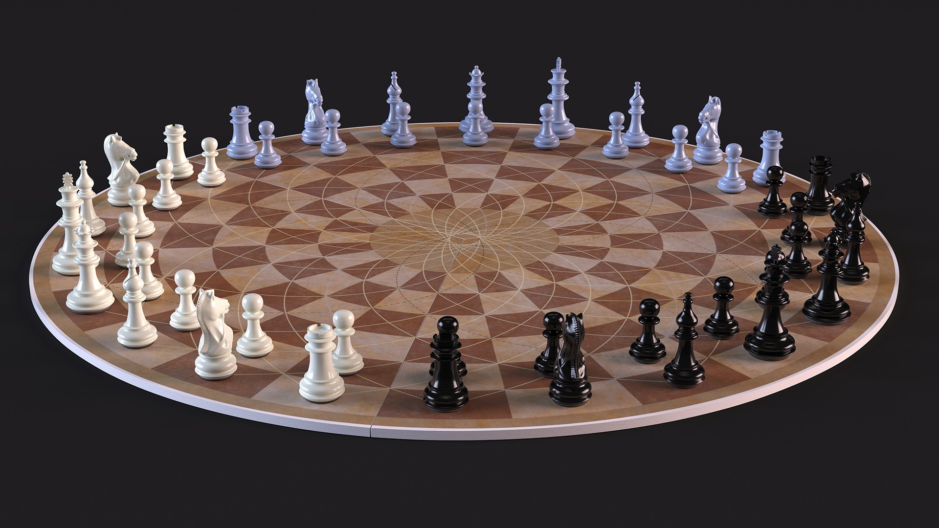 3D Model Circular 3 Person Chess Set - TurboSquid 2068522
