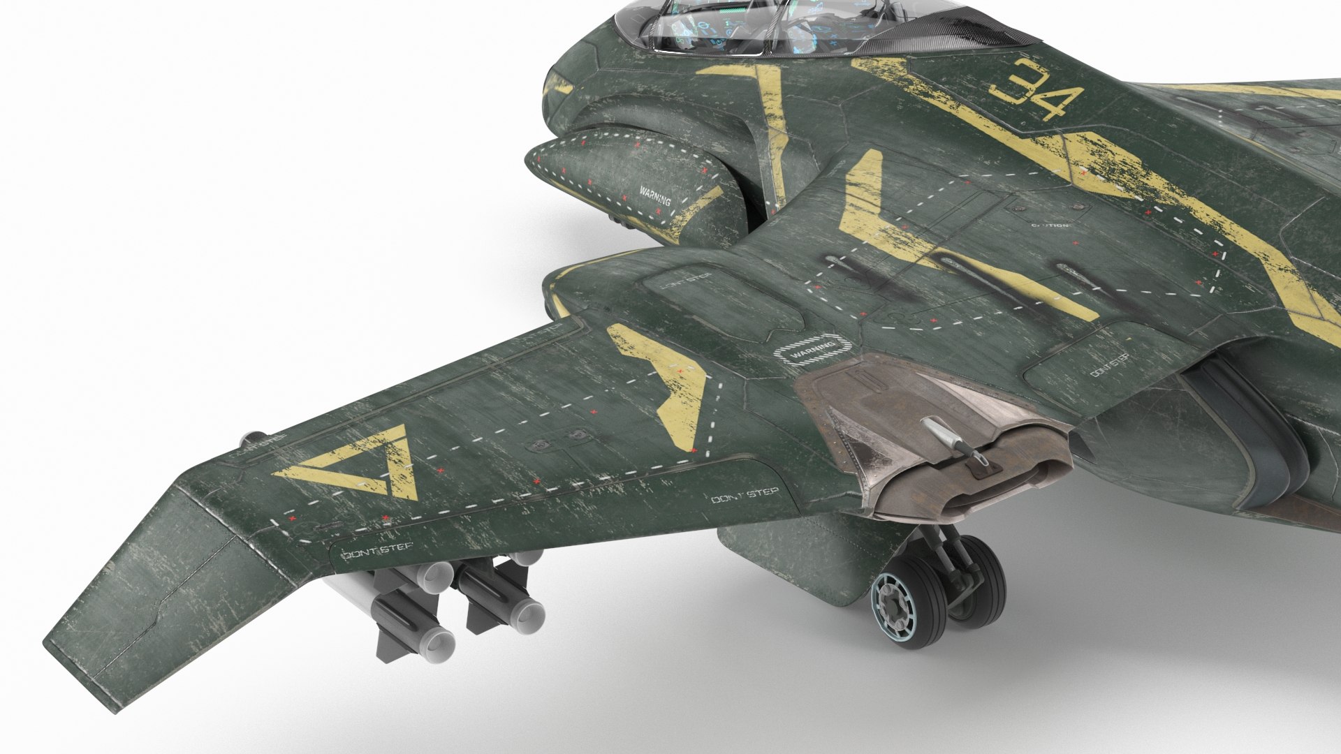 Futuristic Damaged Fighter Aircraft Rigged For Cinema 4D Model ...