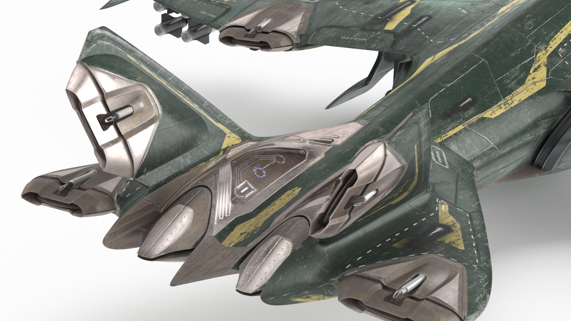 Futuristic Damaged Fighter Aircraft Rigged For Cinema 4D Model ...