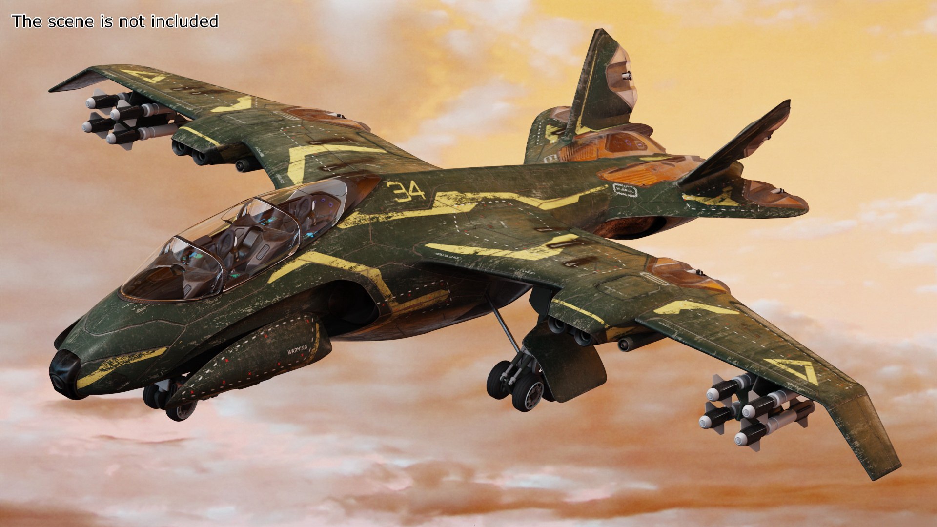 Futuristic Damaged Fighter Aircraft Rigged For Cinema 4D Model ...