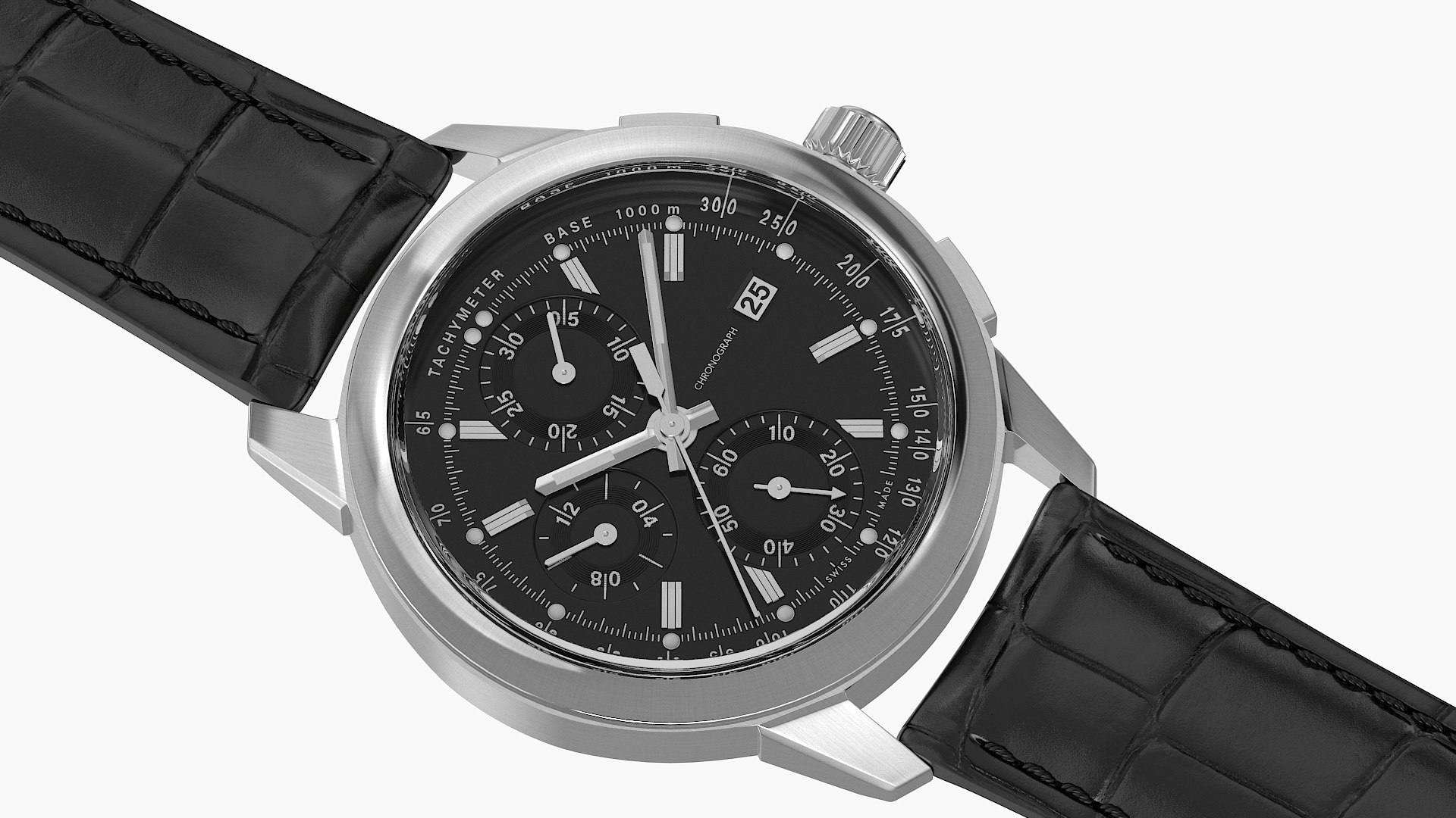 Chronograph Watch Leather Bracelet Open 3D Model - TurboSquid 2019716